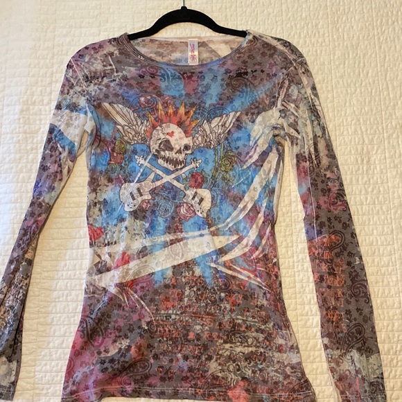 American Twist | Tops | Y2k Punk Rock Burn Out Long Sleeve Tee | Poshmark